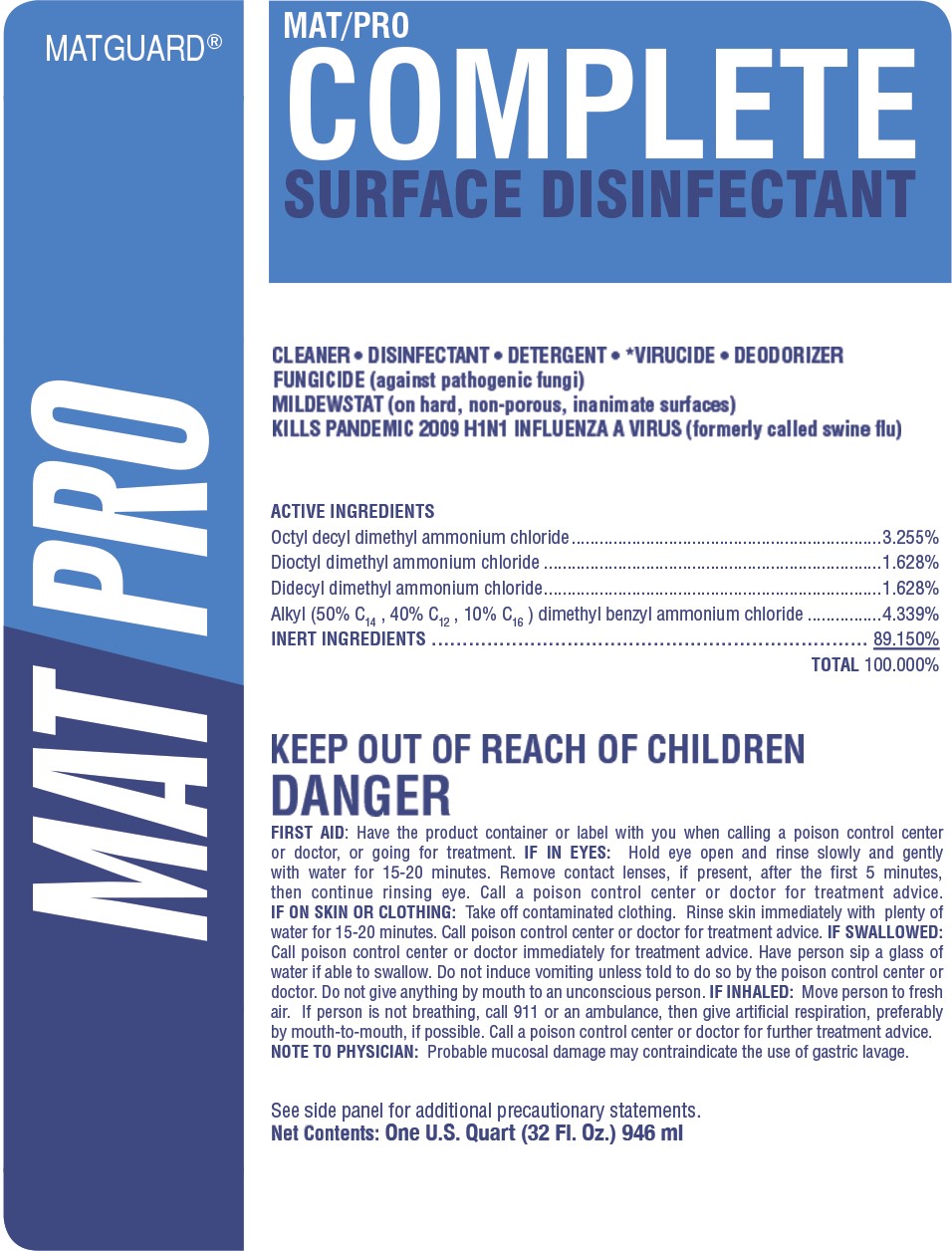 MatPRO® by Matguard E-Z POUR Concentrated Mat Cleaner and Disinfectant ...